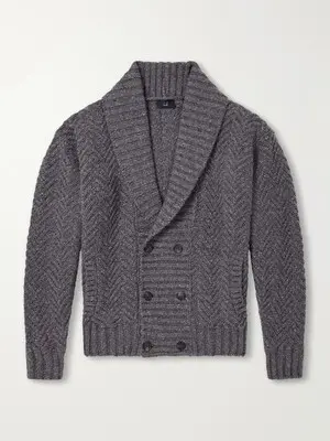 Dunhill Double-breasted Chevron-knit Cashmere Cardigan - Gray
