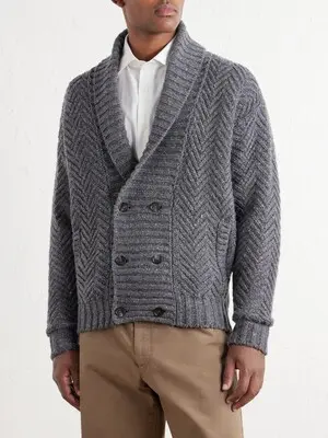 Dunhill Double-breasted Chevron-knit Cashmere Cardigan