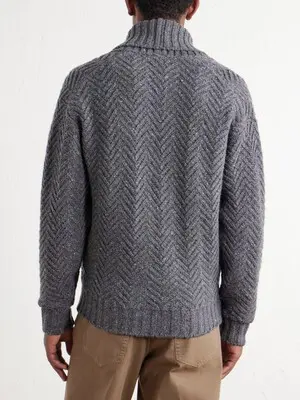 Dunhill Double-breasted Chevron-knit Cashmere Cardigan