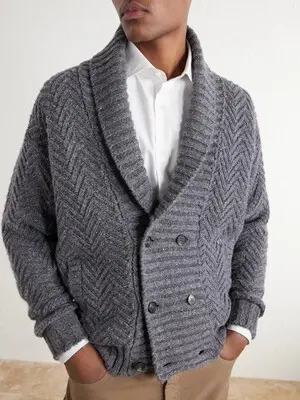 Dunhill Double-breasted Chevron-knit Cashmere Cardigan