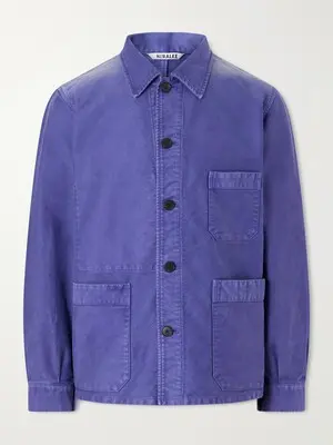 Auralee Garment-dyed Cotton-moleskin Blouson Jacket - Blue