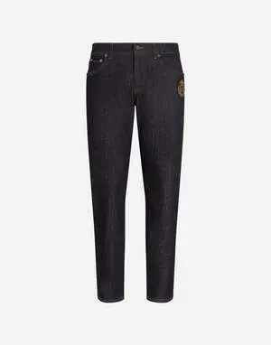 Dolce & Gabbana Slim-fit Stretch Cotton Jeans With Patch - Multicolor