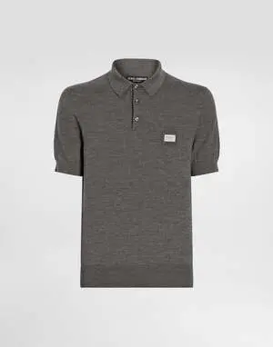 Dolce & Gabbana Wool Polo-shirt With Branded Tag - Grey