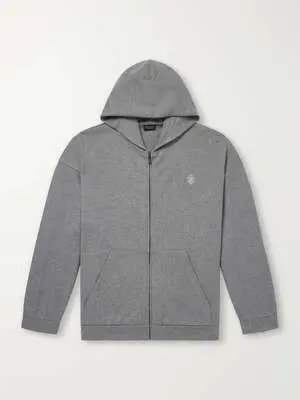 Gucci Logo-embroidered Cotton And Cashmere-blend Jersey Zip-up Hoodie - Gray