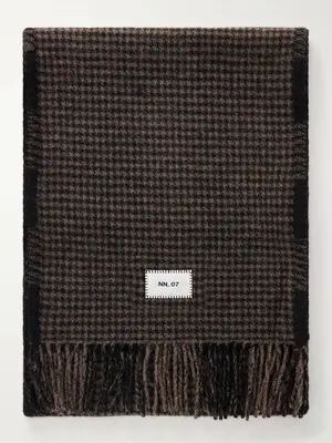 Nn07 Fringed Checked Wool-blend Scarf - Brown