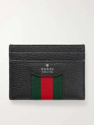 Gucci Alba Web-trimmed Full-grained Leather Cardholder - Black