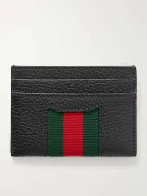 Gucci Alba Web-trimmed Full-grained Leather Cardholder