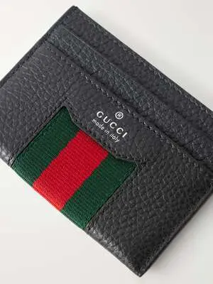 Gucci Alba Web-trimmed Full-grained Leather Cardholder