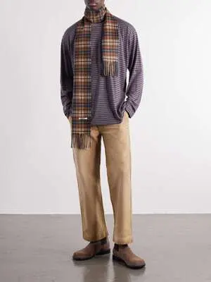 Auralee Fringed Checked Cashmere Scarf