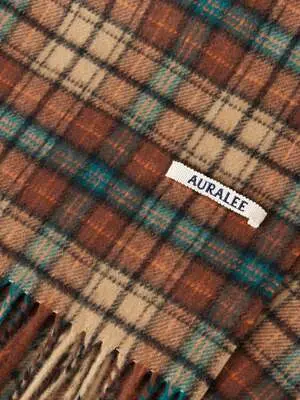 Auralee Fringed Checked Cashmere Scarf
