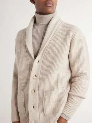 DE PETRILLO Ribbed Merino Wool And Cashmere-blend Cardigan