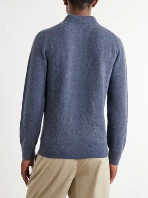 PIACENZA CASHMERE 1733 Ribbed Cashmere Polo Shirt - Blue