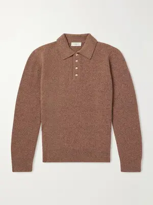 PIACENZA CASHMERE 1733 Ribbed Cashmere Polo Shirt - Brown