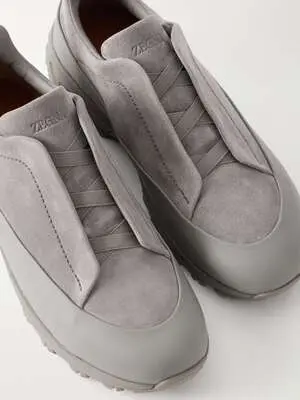 Zegna Triple Stitch™ Monte Leather-trimmed Suede Slip-on Sneakers