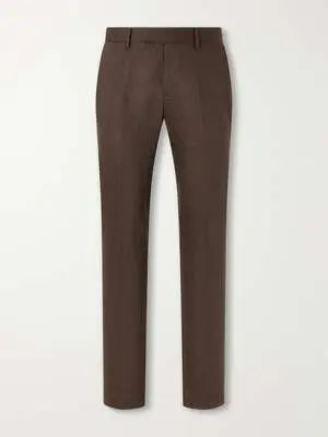 Sunspel Straight-leg Stretch Wool-blend Flannel Trousers - Brown