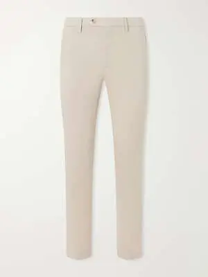 Canali Tapered Stretch Cotton-twill Trousers - Beige