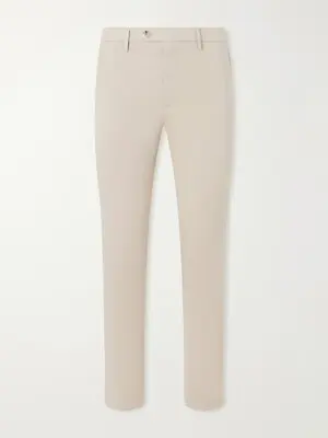 Canali Tapered Stretch Cotton-twill Trousers - Neutrals