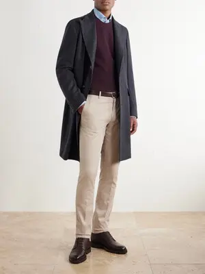Canali Tapered Stretch Cotton-twill Trousers - Neutrals