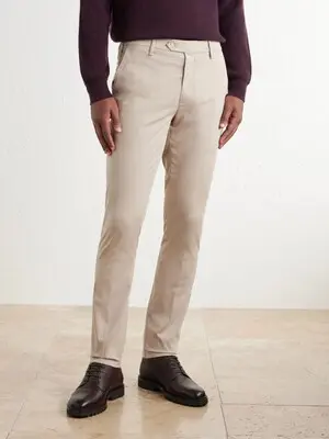 Canali Tapered Stretch Cotton-twill Trousers - Neutrals