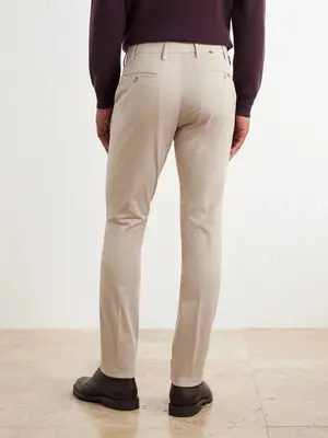 Canali Tapered Stretch Cotton-twill Trousers - Neutrals
