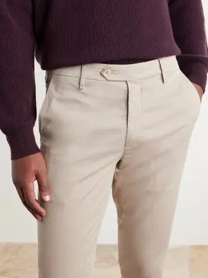 Canali Tapered Stretch Cotton-twill Trousers - Neutrals