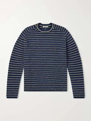 Auralee Striped Ribbed Wool And Cashmere-blend Sweater - Navy