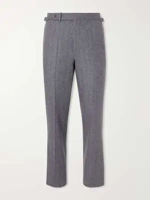 Dunhill Straight-leg Herringbone Wool And Cashmere-blend Trousers - Gray