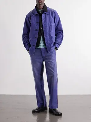 Auralee Straight-leg Garment-dyed Cotton-moleskin Trousers - Blue