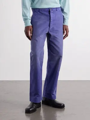 Auralee Straight-leg Garment-dyed Cotton-moleskin Trousers - Blue
