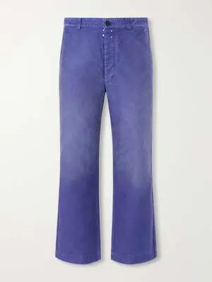 Auralee Straight-leg Garment-dyed Cotton-moleskin Trousers - Navy