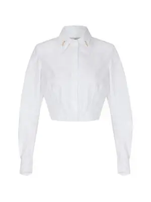 Elisabetta Franchi Cotton Poplin Shirt With Logo Details - White