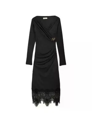 Blumarine Lace-trim Ruched Midi Dress - Grey