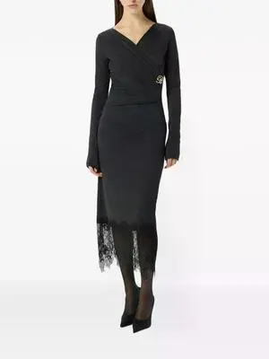 Blumarine Lace-trim Ruched Midi Dress - Grey
