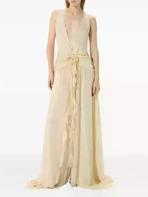Blumarine Rose-detail Flounced Maxi Dress - Neutrals