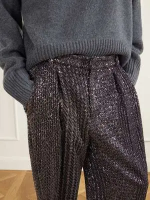 Missoni Pleated Sequined Metallic Crochet-knit Straight-leg Pants