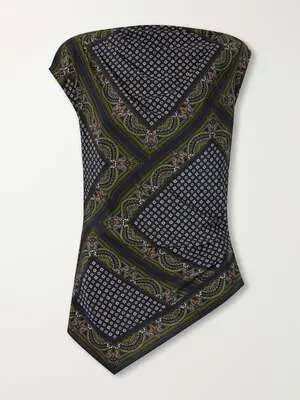 Veronica Beard Yvonne Asymmetric Printed Silk-blend Satin Top - Navy