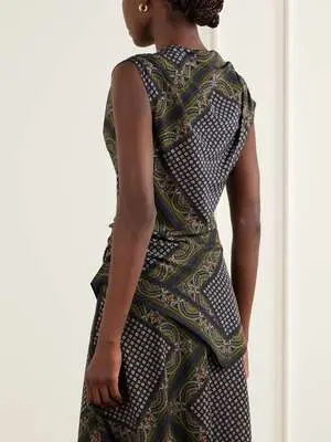 Veronica Beard Yvonne Asymmetric Printed Silk-blend Satin Top - Navy