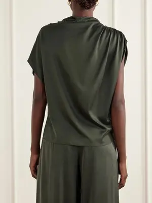 TWP Wish You Would Asymmetric Gathered Silk-blend Charmeuse Blouse - Green