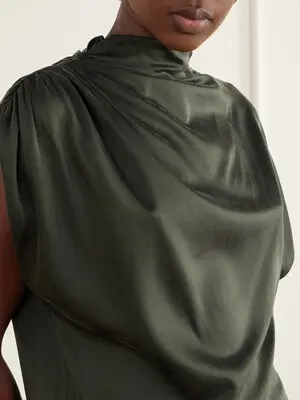 TWP Wish You Would Asymmetric Gathered Silk-blend Charmeuse Blouse - Green