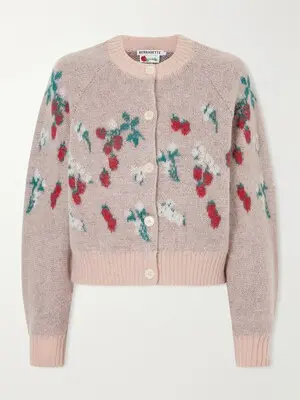 Bernadette Amelia Intarsia-knit Mohair-blend Cardigan - Pink