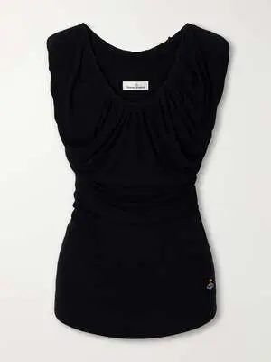 VIVIENNE WESTWOOD Ginnie Off-the-shoulder Gathered Ribbed Jersey Blouse - Black