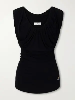 VIVIENNE WESTWOOD Ginnie Gathered Ribbed Jersey Blouse - Black