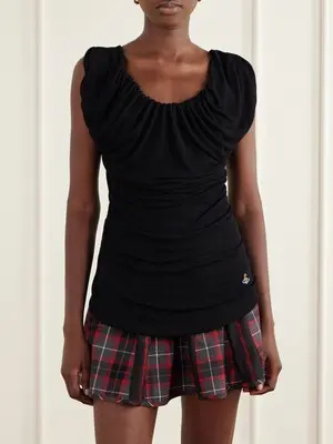 VIVIENNE WESTWOOD Ginnie Gathered Ribbed Jersey Blouse - Black