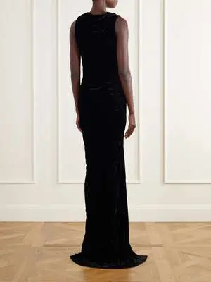 Rick Owens Strutter Gathered Velvet Maxi Dress