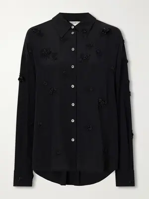 Bernadette Everett Floral-embellished Silk Shirt - Black