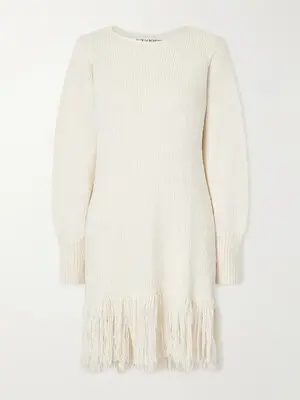 Alix Of Bohemia Renny Fringe-detailed Open-knit Cotton Mini Dress - Neutrals