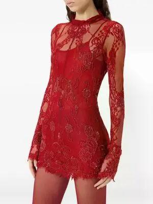 Blumarine Long-sleeve Embroidered Mini Dress