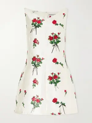 Bernadette Elliot Embroidered Embellished Taffeta Mini Dress Neutrals
