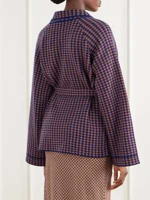 Bernadette Kallas Checked Belted Floral-appliquéd Cashmere Cardigan