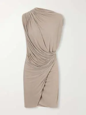 Rick Owens Ares Asymmetric Draped Gathered Stretch-jersey Mini Dress - Gray
